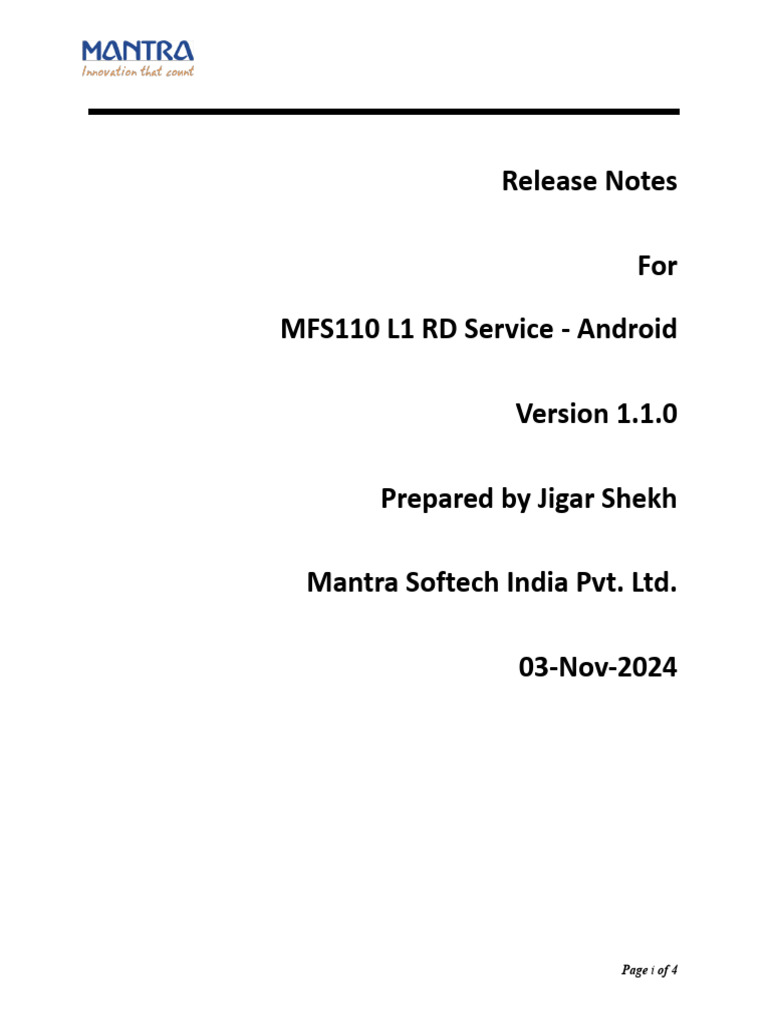 MFS110 L1 RD Android v1.1.0 Notes | PDF | Android (Operating System ...