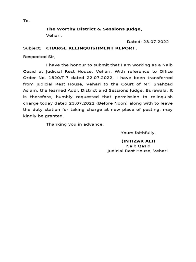 Charge Relinquishment and Assumption Report | PDF