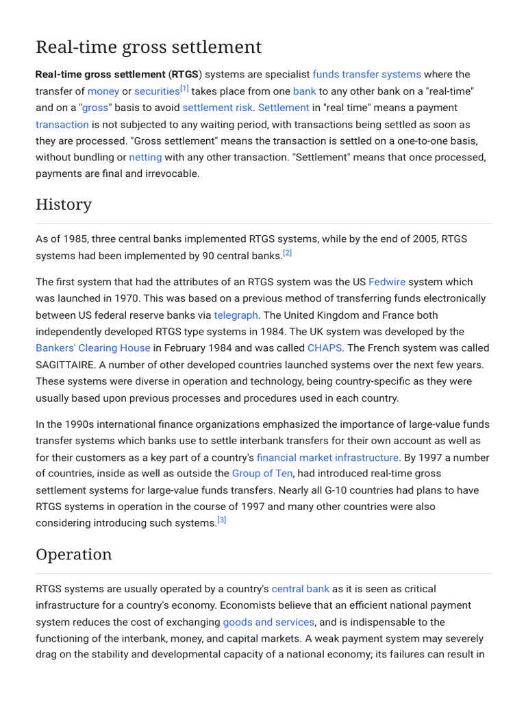 Real-Time Gross Settlement - Wikipedia | PDF | Payments | Market ...