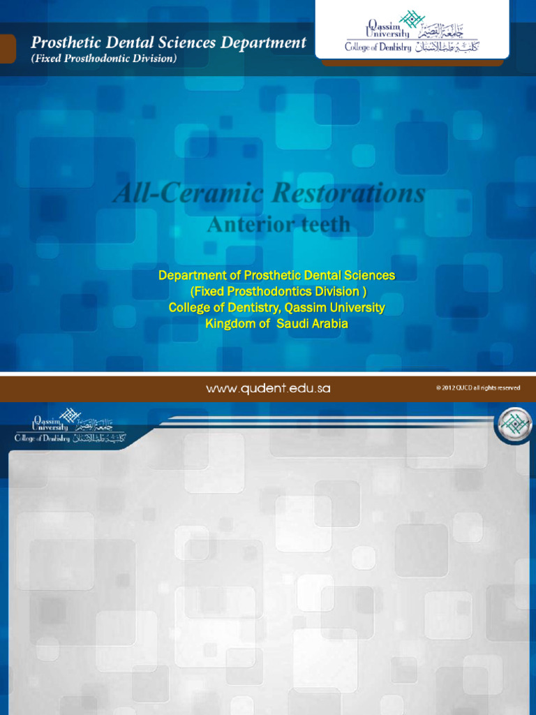All-Ceramic Anterior Teeth | PDF | Dentistry Branches