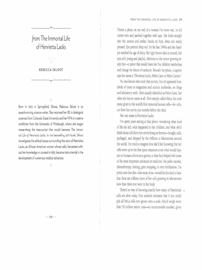 Immortal Life of Henrietta Lacks | PDF | He La | Biology