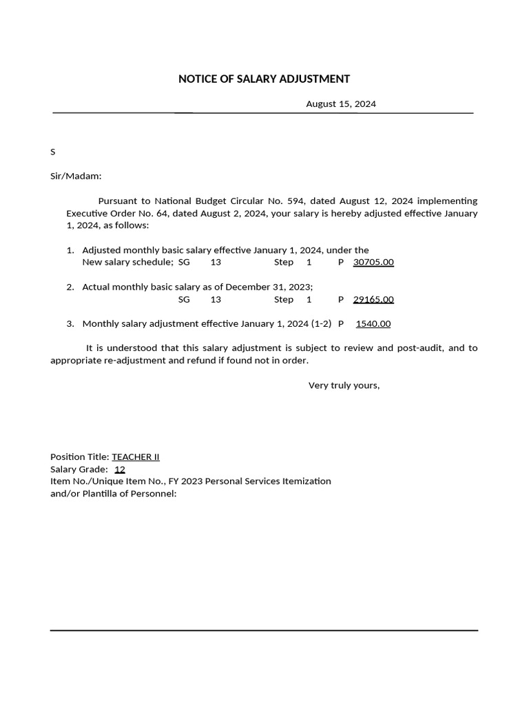 Salary Adjustment Notice 2024 | PDF