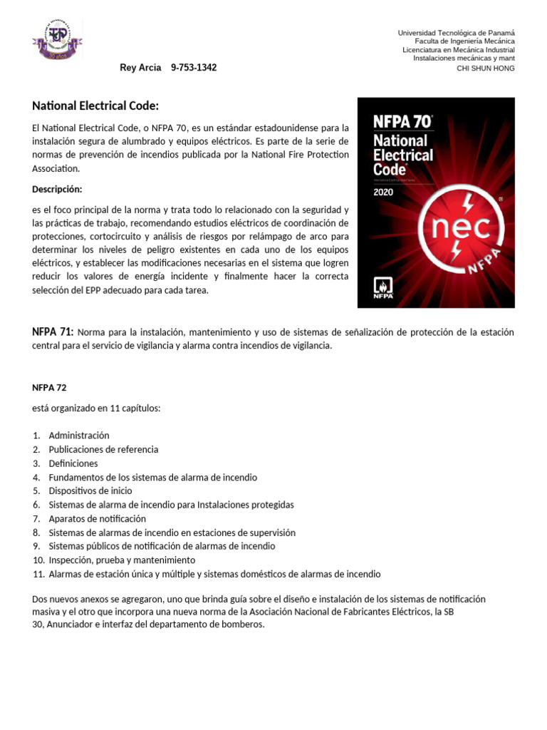 NFPA 70: Código Eléctrico Nacional | PDF