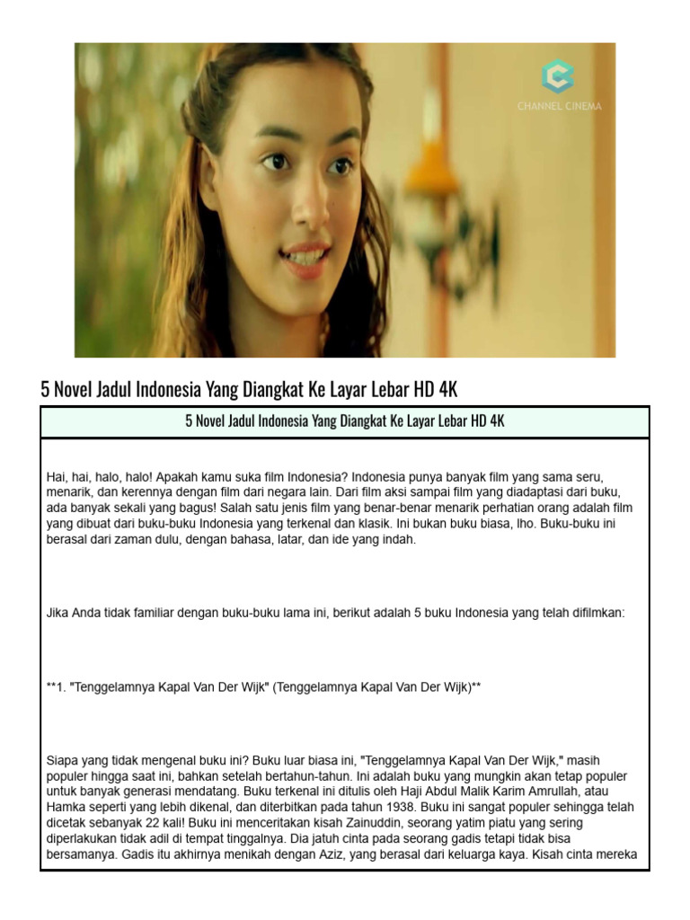 5 Novel Jadul Indonesia Yang Diangkat Ke Layar Lebar HD 4K | PDF