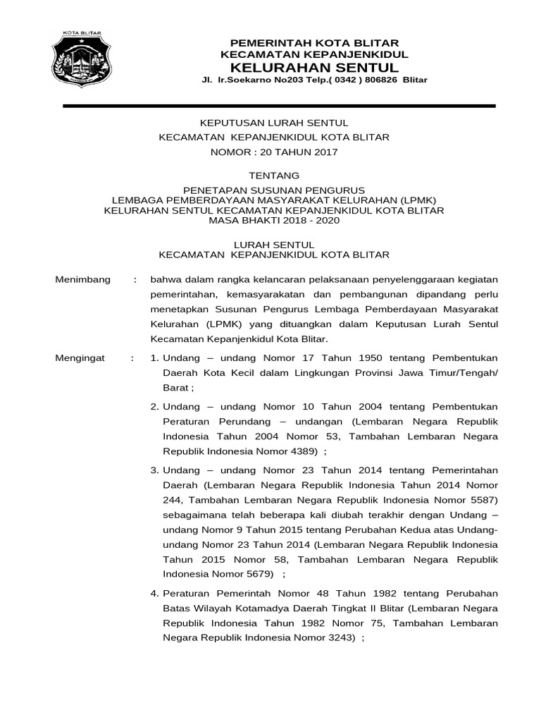 Pengurus LPMK Sentul 2018-2020 | PDF