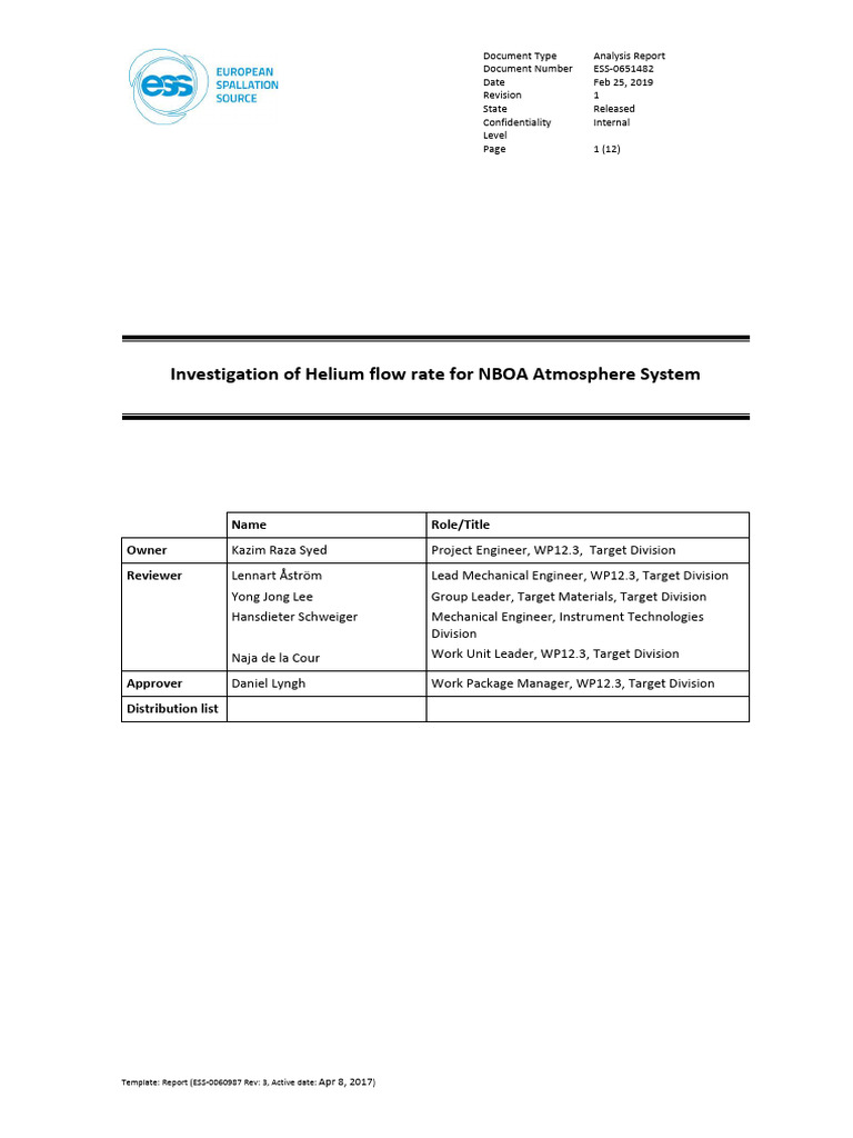 Investigation of Helium Flow Rate For NBOA Atmosphere System | PDF ...