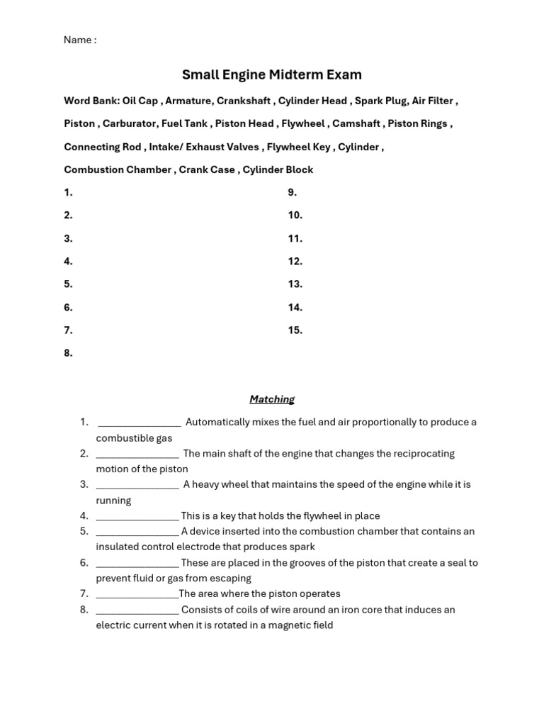 Small Engine Midterm Exam Guide | PDF