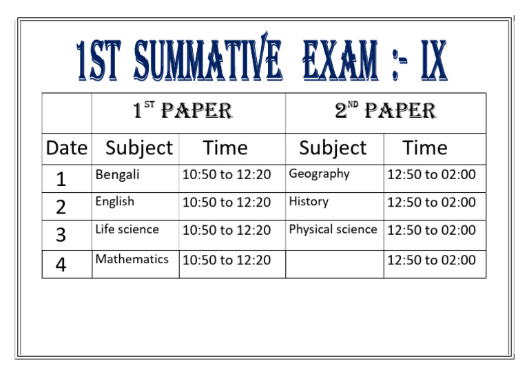 1st Exam Time Table | PDF