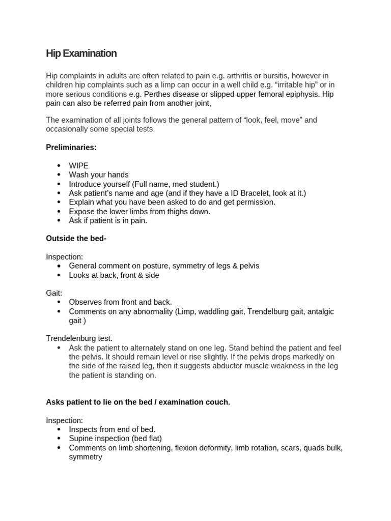 Hip Examination | PDF | Anatomical Terms Of Motion | Hip