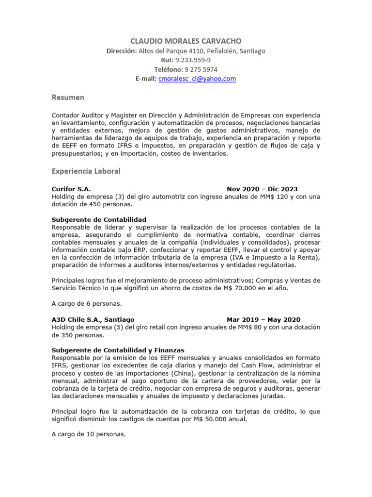 CV Claudio Morales 2.5M | PDF | Contador | Contabilidad