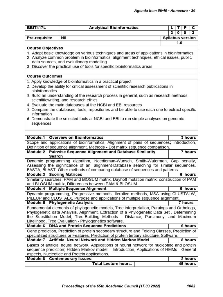 Bioinformatics Course Overview and Syllabus | PDF | Sequence Alignment | Bioinformatics