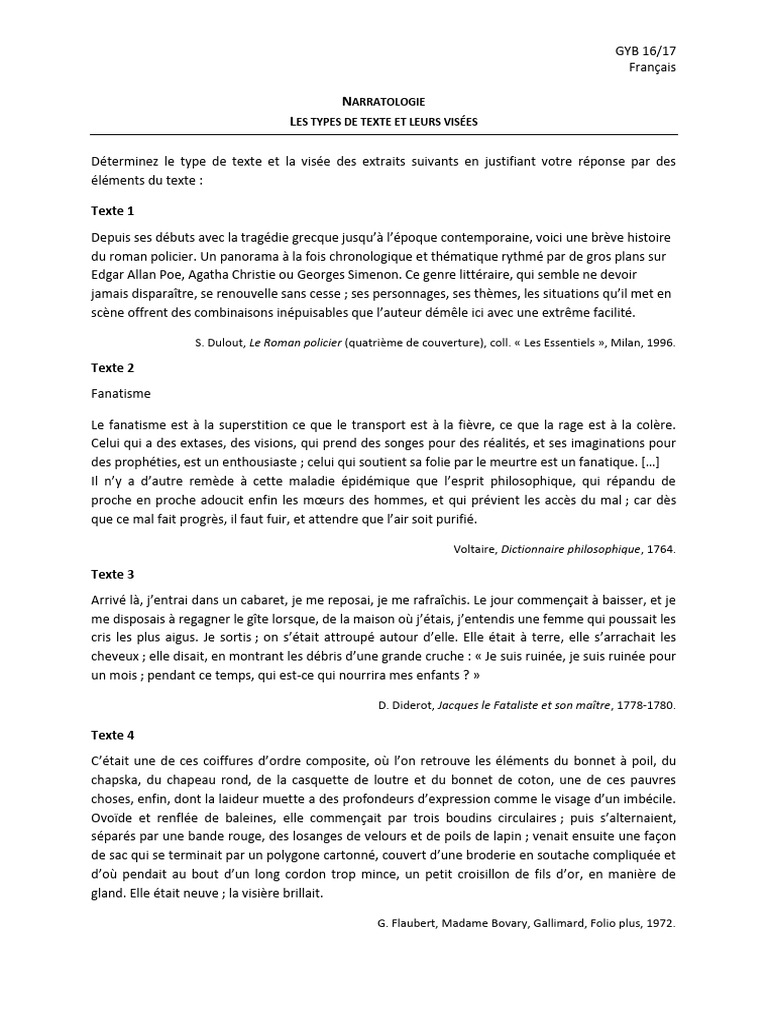 Types de texte et leurs visées en narratologie | PDF