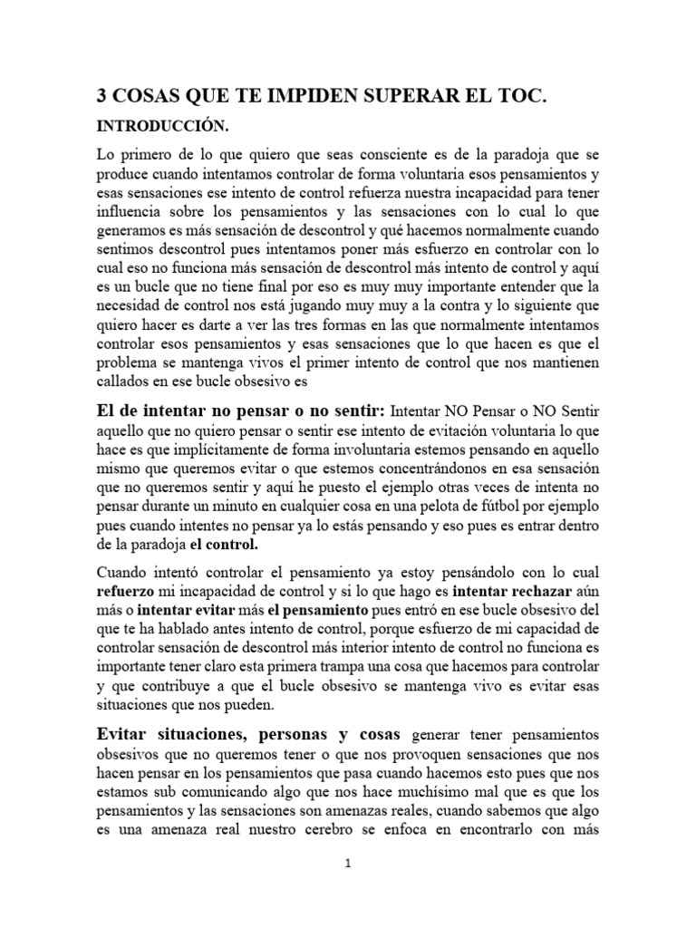 3 COSAS Que Te Impiden SUPERAR El TOC | PDF | Pensamiento | Sentidos