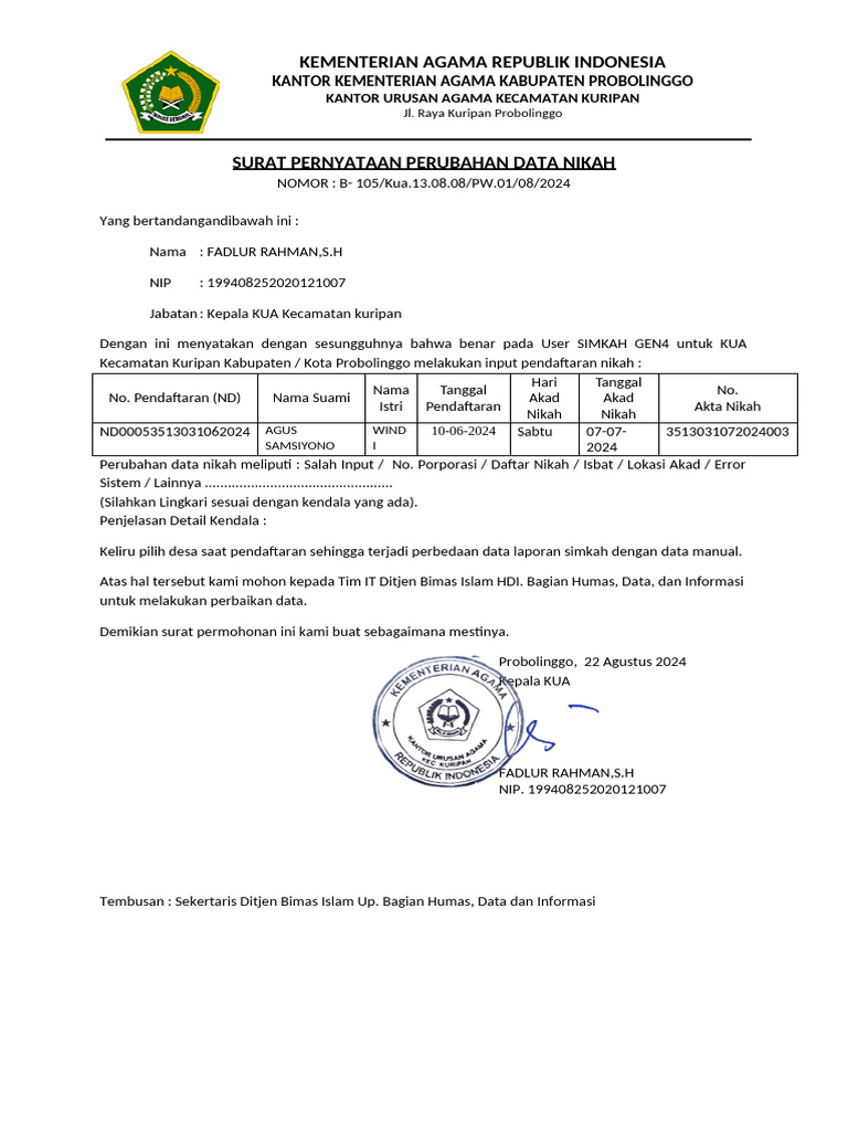 Lapor Pak Berita Acara Kanwil Simkah Gen4 | PDF