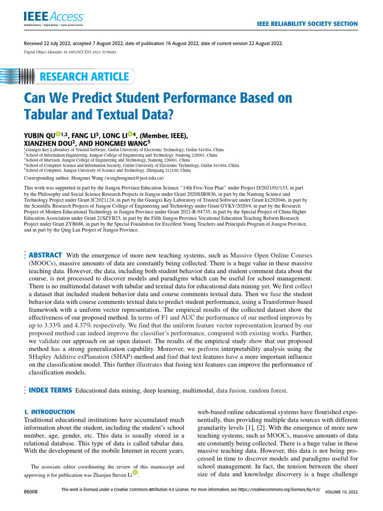 Can We Predict Student Performance Based On Tabular and Textual Data | PDF | Receiver Operating ...