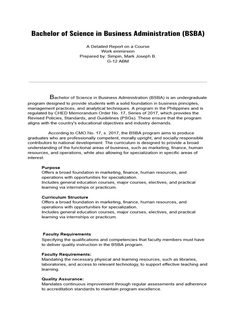 Bachelor of Science in Business Administration (BSBA) | PDF | Entrepreneurship | Professional ...