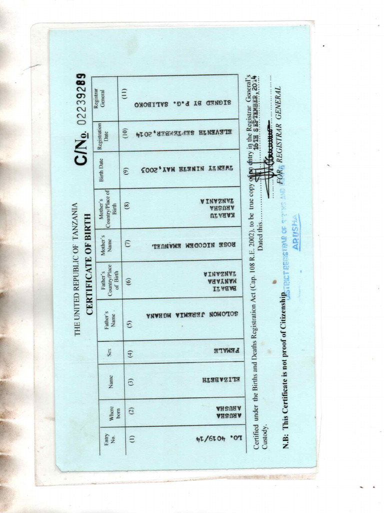 Birth Cert. Elizabeth | PDF