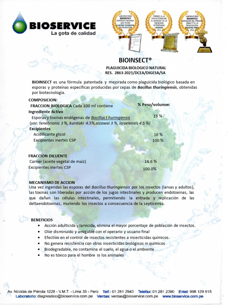 Hoja Tecnica Bioinsect | PDF | Insecticida