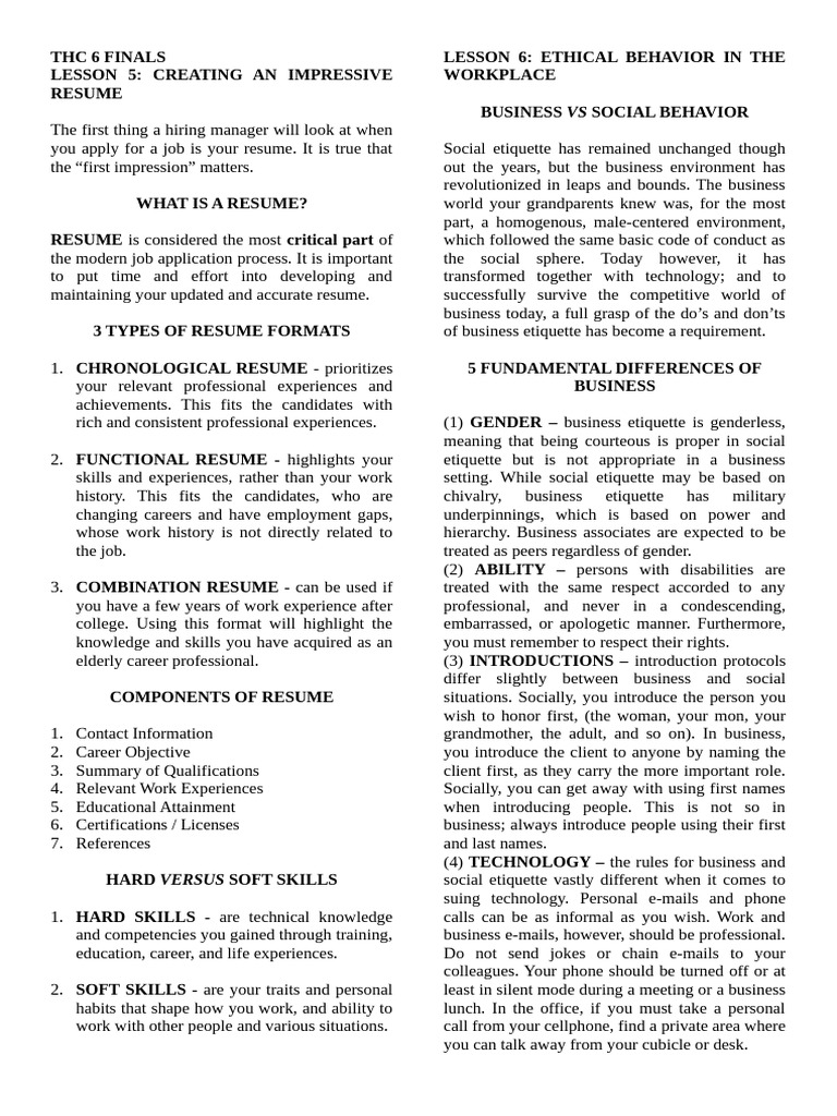 Resume and Business Etiquette Guide | PDF | Friendship | Intelligence