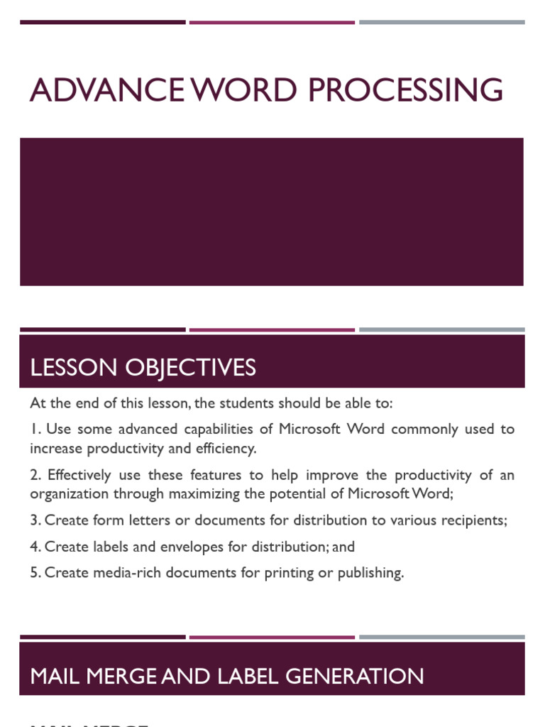 Lesson3 ADVANCE WORD PROCESSING | PDF | Computing | Computer Graphics
