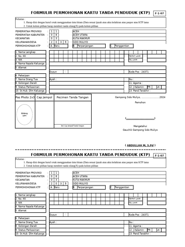 Formulir Permohonan E-Ktp | PDF