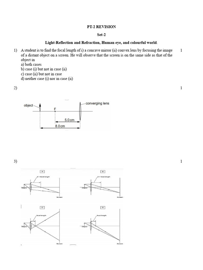 Revision Worksheet-Grade 10-Set 2 | PDF | Refractive Index | Optics