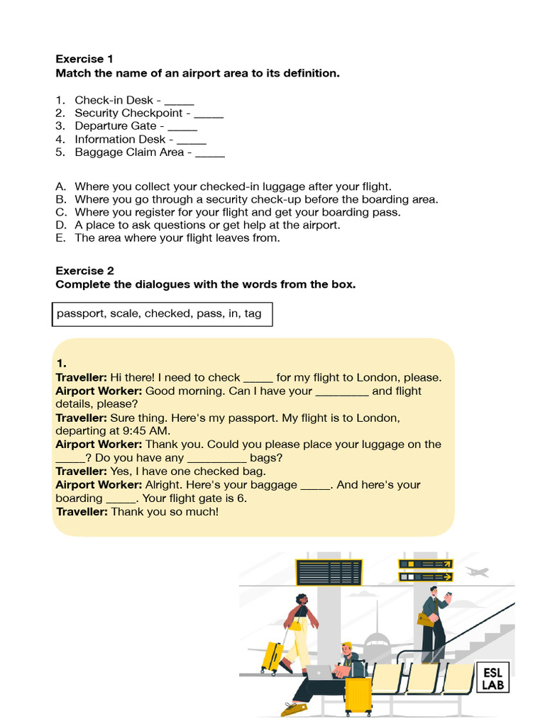 Airport Vocabulary Exercises | PDF | Baggage | Airport Security