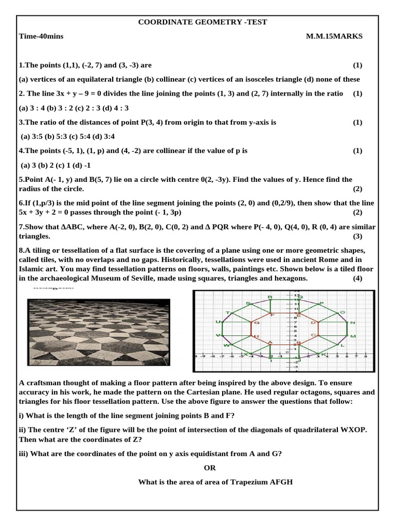 Coordinate Geometry Test Questions | PDF | Triangle | Elementary ...