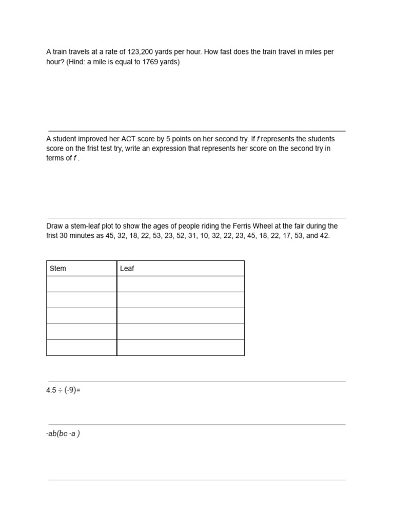 Cumulative Pratice Test 5A Math | PDF