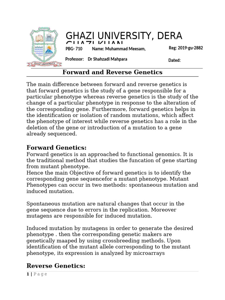 Genetics: Forward vs. Reverse | PDF | Gene | Mutation