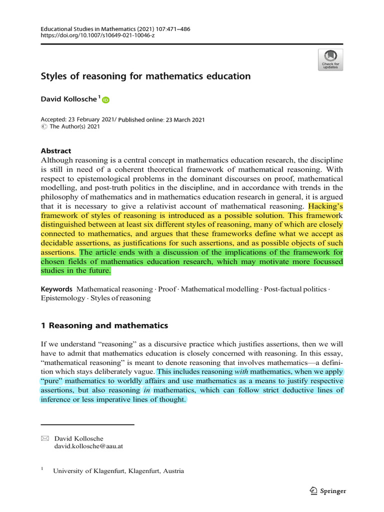 Styles of Reasoning For Mathematics Education | PDF | Relativism | Reason