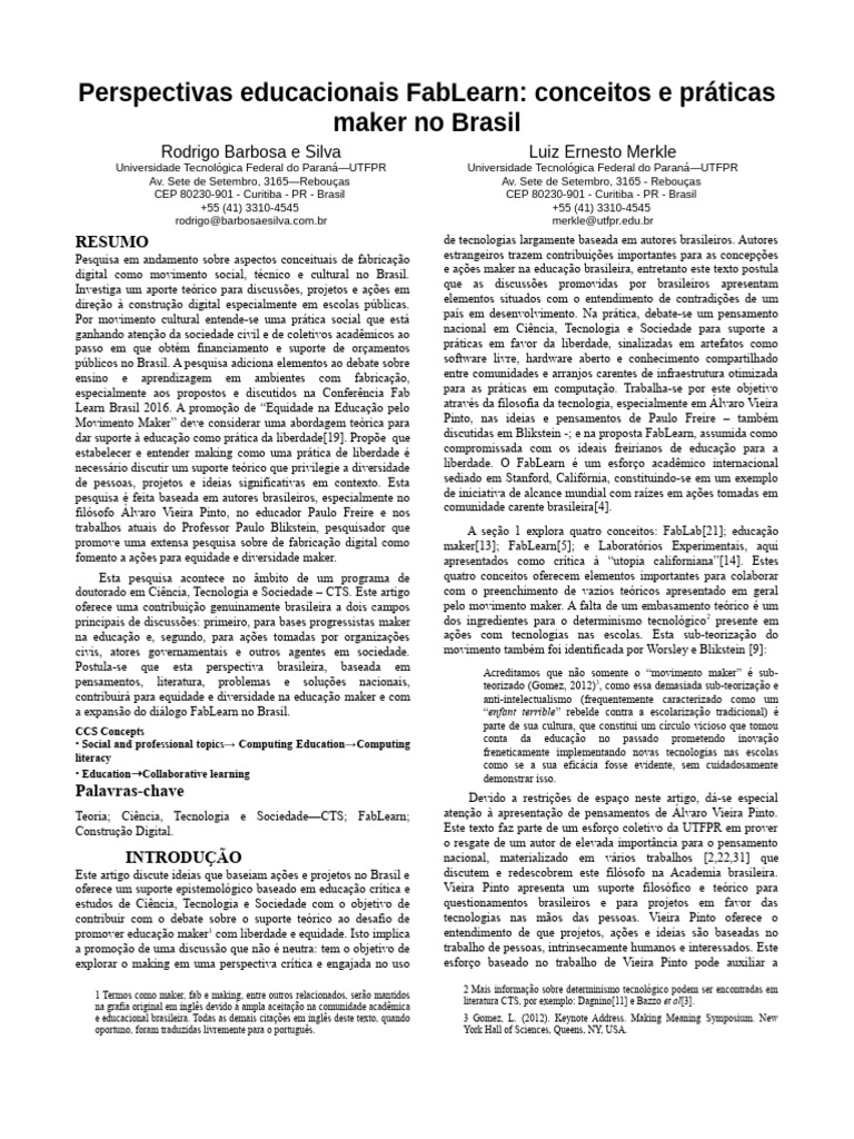 Rodrigo Barbosa e Silva Fablearn 2016 | PDF | Sociologia | Pensamento