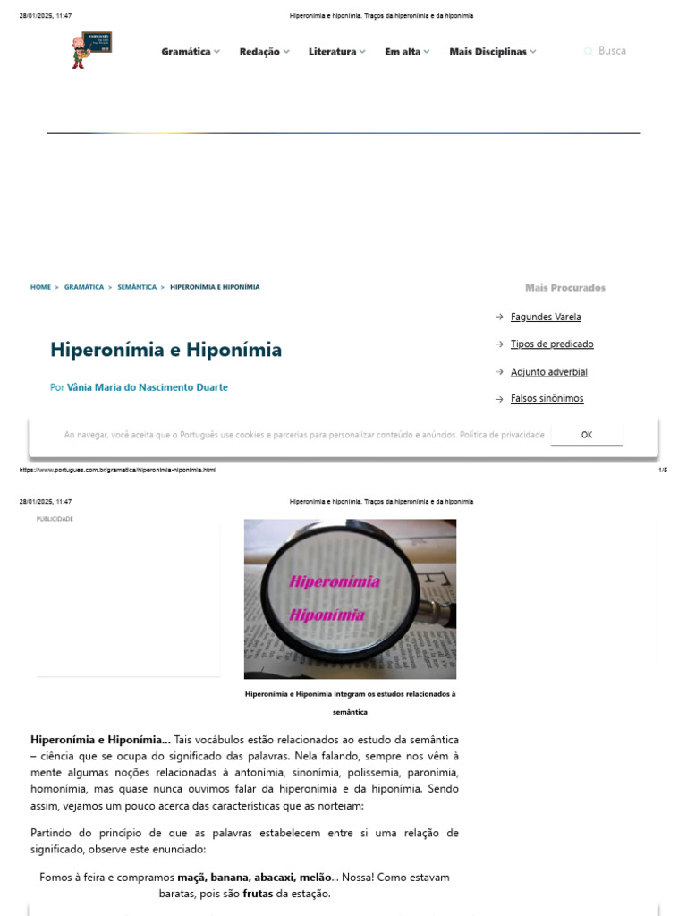 Hiperonímia e Hiponímia. Traços Da Hiperonímia e Da Hiponímia | PDF ...