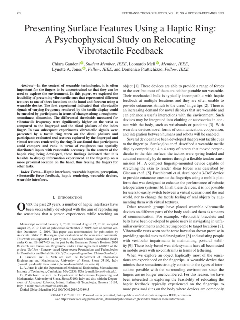 Gaudeni Et Al. - 2019 - Presenting Surface Features Using A Haptic Ring A Psychophysical Study ...