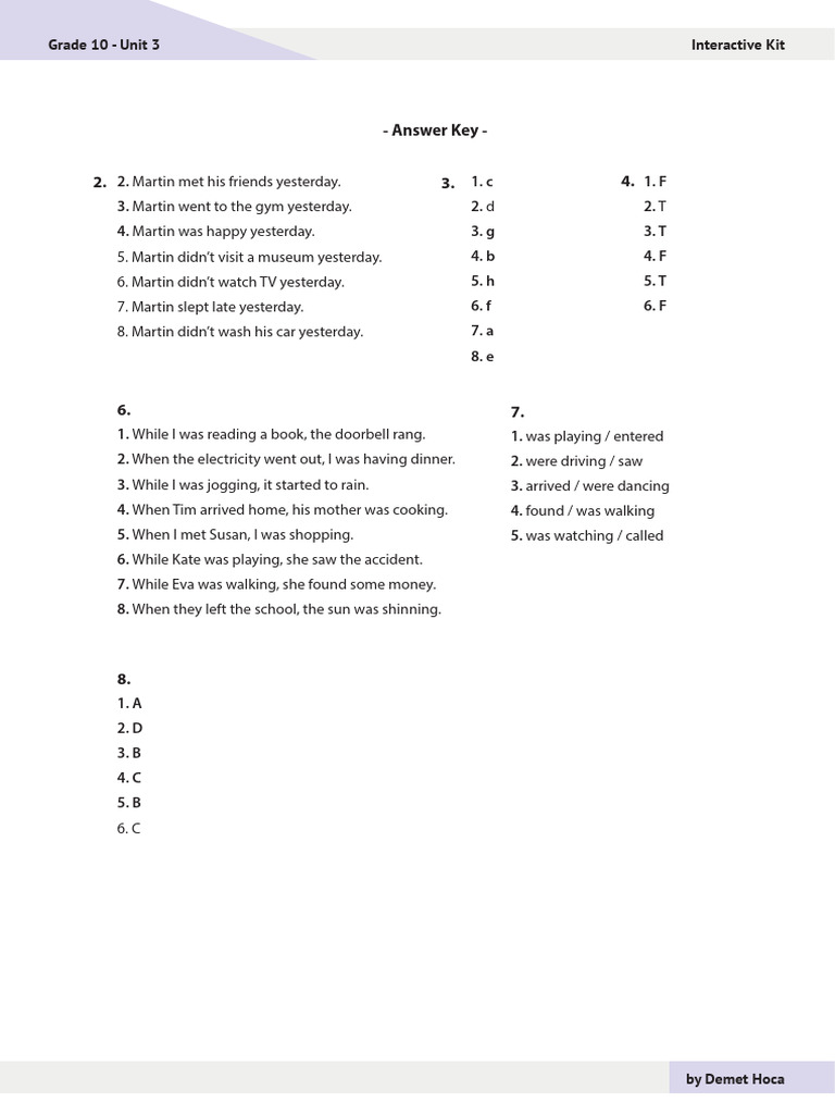 10.3 Answer Key for Interactive Kit | PDF