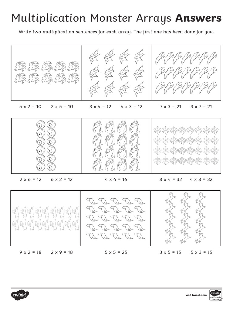 Multiplication Monster Arrays Answers | PDF