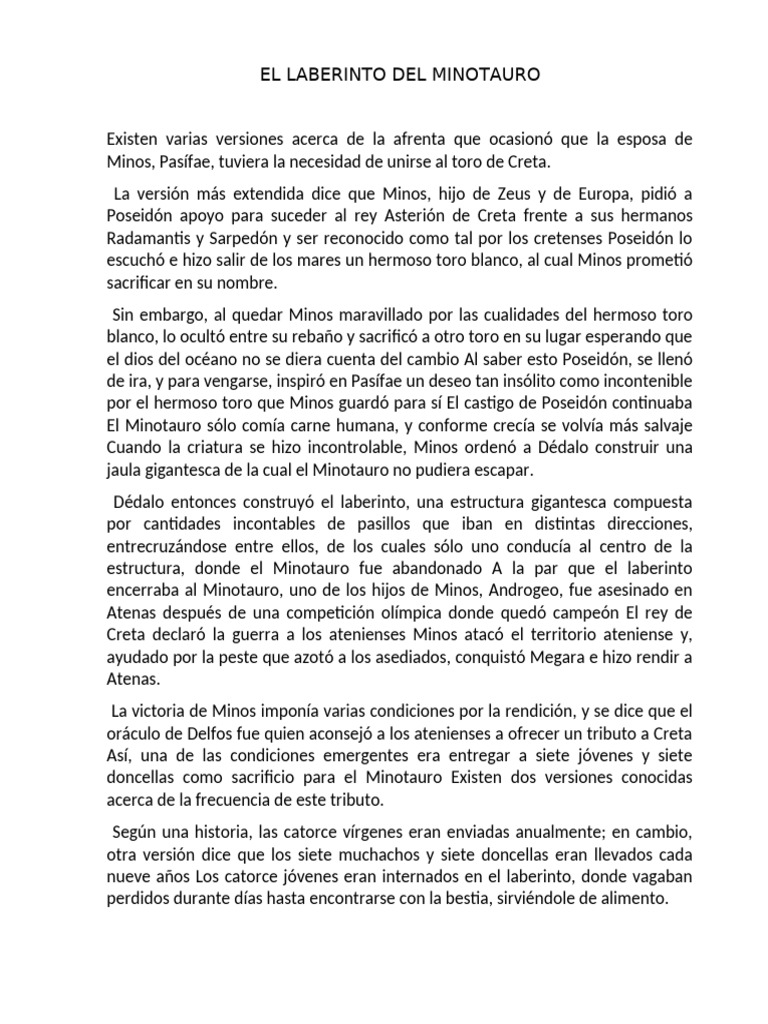 El Laberinto del Minotauro: Mito y Leyenda | PDF | Minotauro | Teseo
