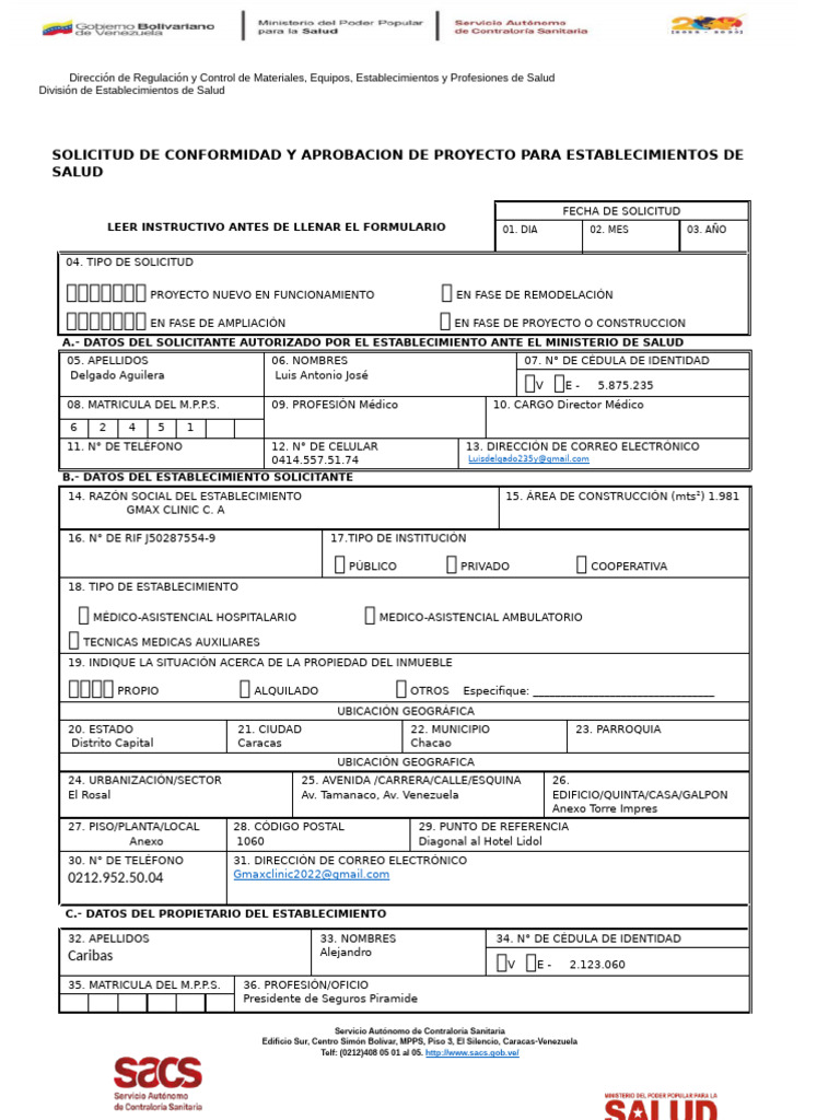 0-FORMULARIO-SOLIC-CONFORMIDAD-Y-APROBACION-DE-PROYECTO-DIV-ESTABLECIMIENTOS | PDF | Documento ...