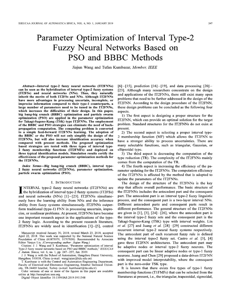 Parameter Optimization of Interval Type-2 Fuzzy Neural Networks Based On PSO and BBBC Methods | PDF