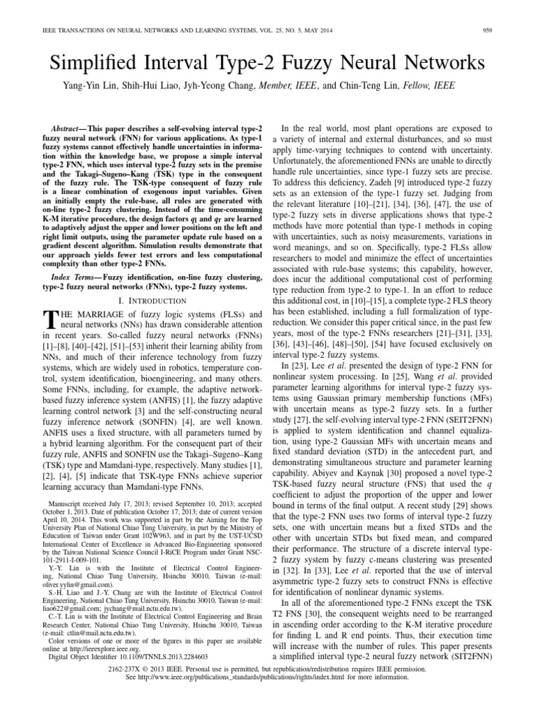 Simplified_Interval_Type-2_Fuzzy_Neural_Networks | PDF | Fuzzy Logic | Simulation
