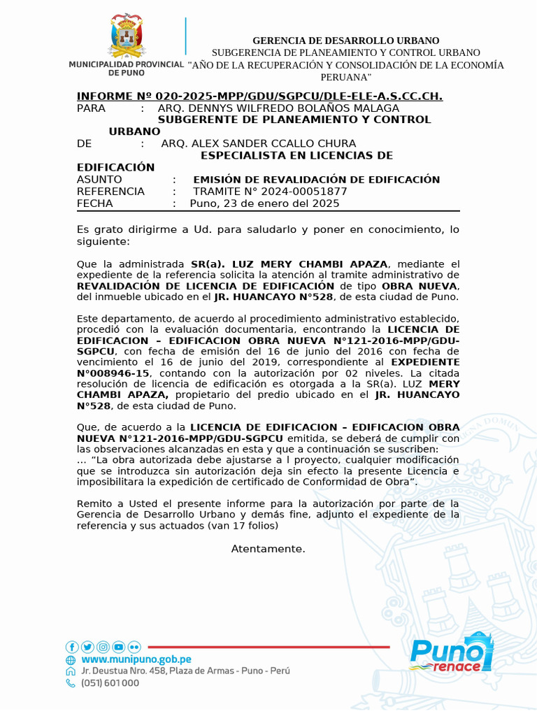 Informe #020-Rv-024-24-Luz Mery Chambi Apaza Jr. Huancayo N°5284 | PDF