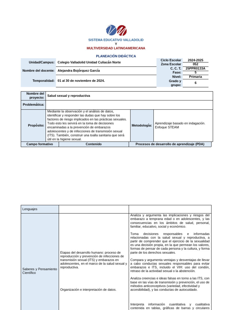 Plan 6°P Nov CUNO | PDF | Infección transmitida sexualmente | Menstruación