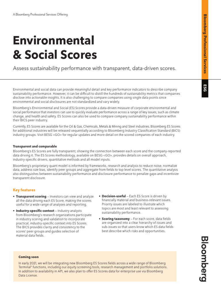 ESG_bloomberg Environmental Social Scores | PDF | Sustainability