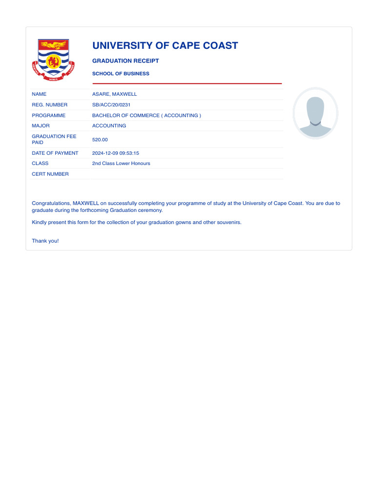 Graduation Receipt | PDF