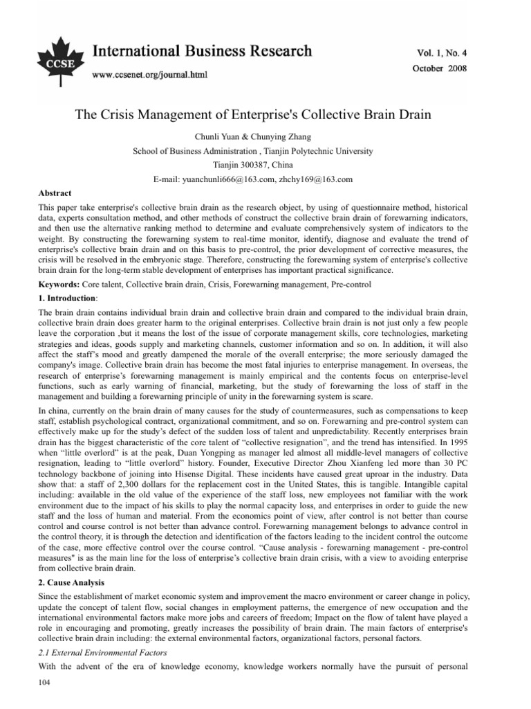 Crisis Management of Collective Brain Drain | PDF | Human Capital ...