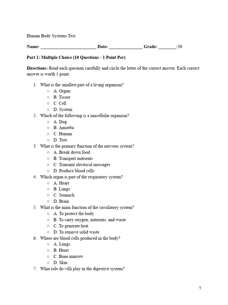 7th Grade Unit 4 Test | PDF | Circulatory System | Human Body