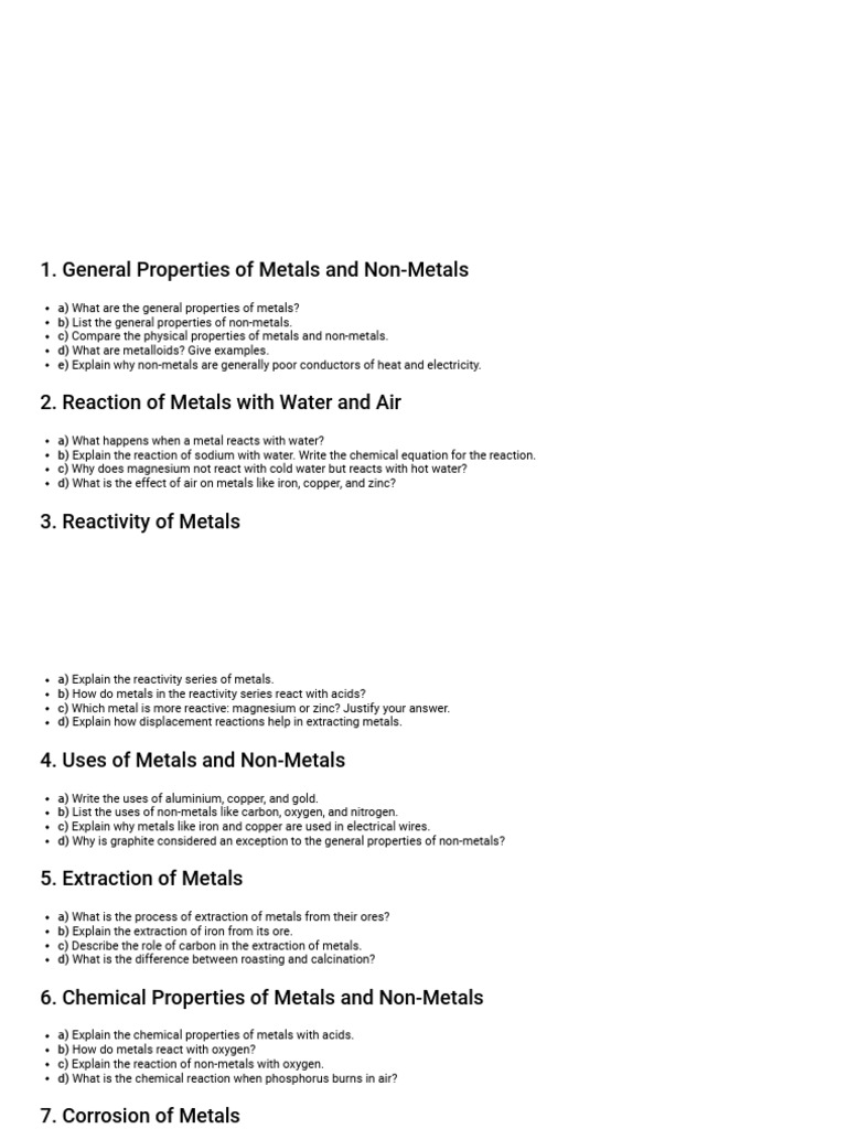 metals and non metals ques class 10th | PDF | Metals | Oxide
