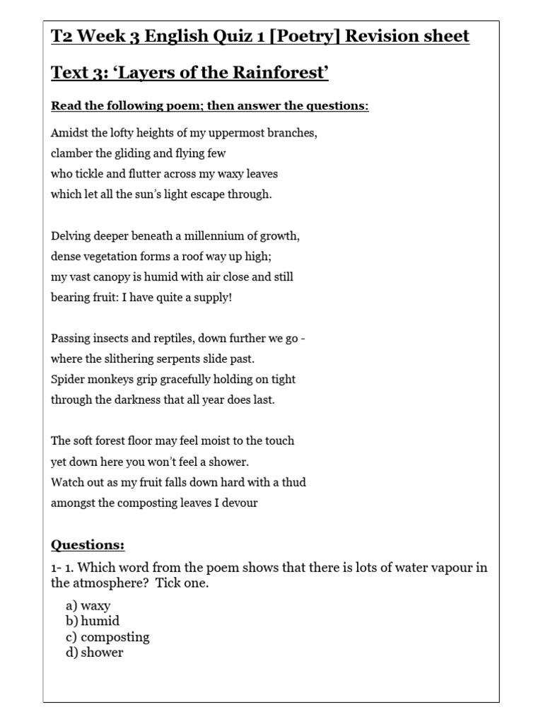 Poem 3 Layers of the Rainforest | PDF