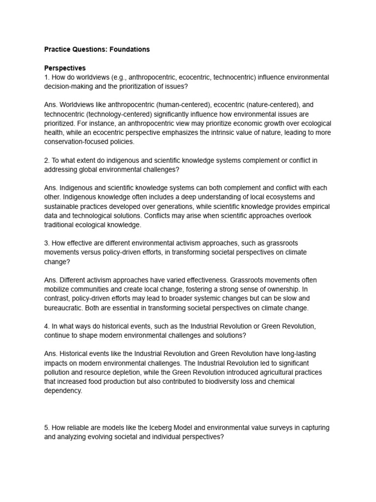 ESS Unit 1_ Practice Questions (1) | PDF | Sustainability | Ecological ...
