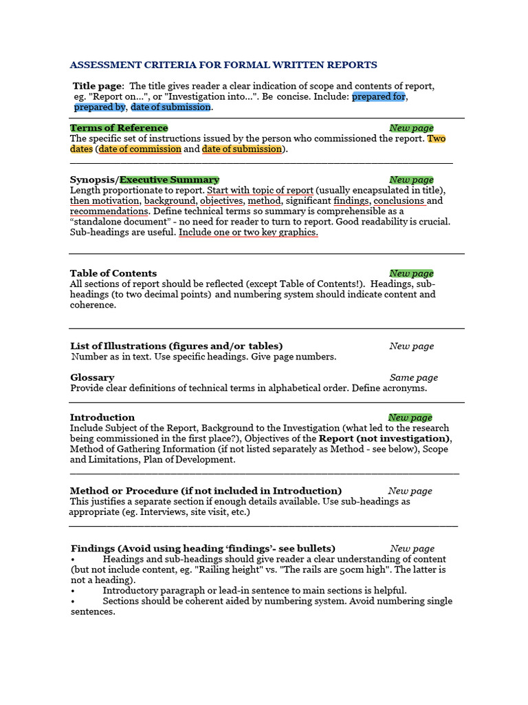 Assessment Criteria For Formal Written Reports | PDF | Paragraph